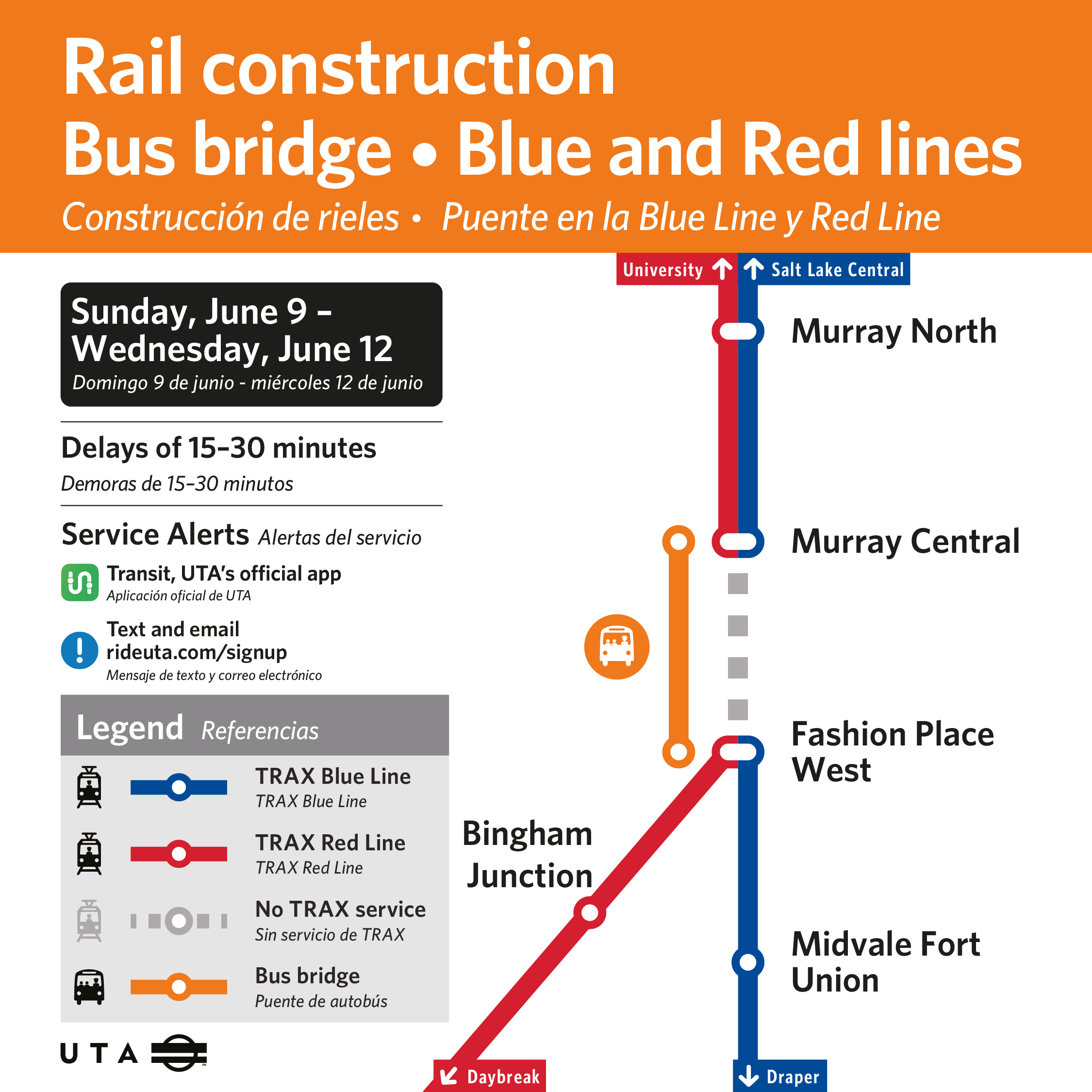 TRAX Red and Blue Line Construction Including Bus Bridge